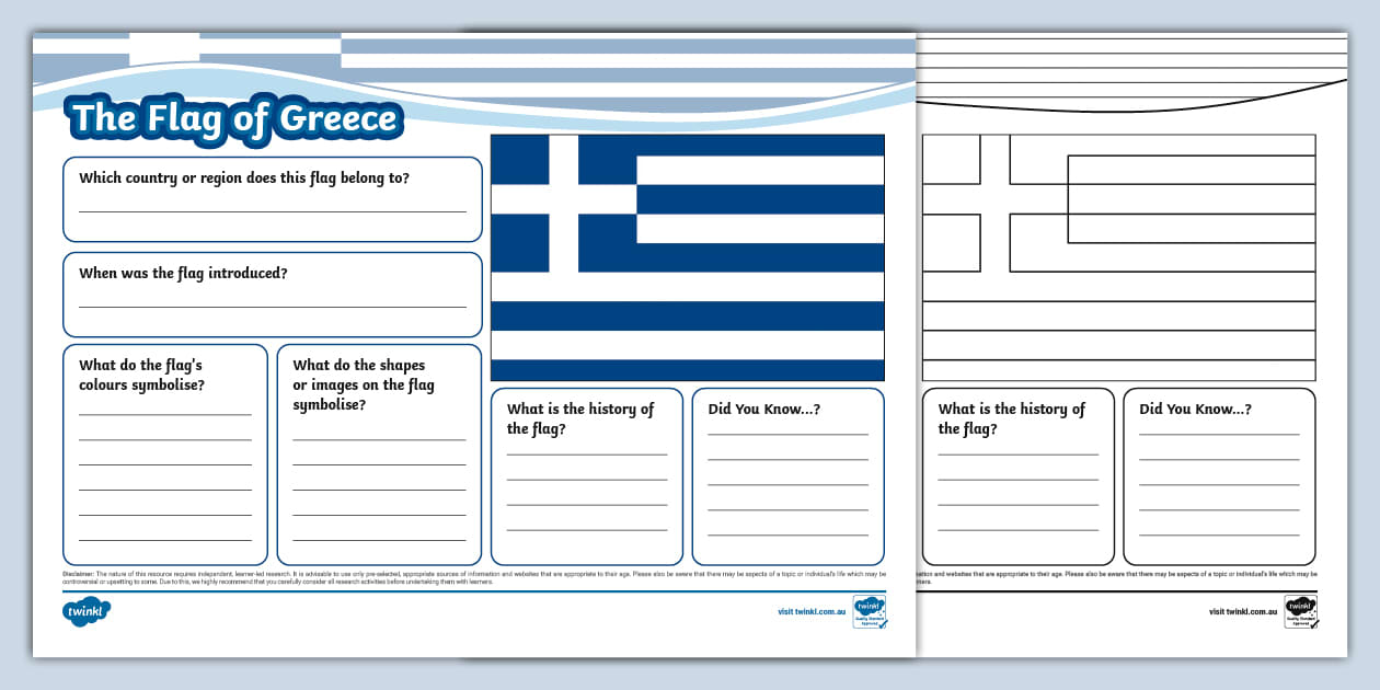 Greece Flag Fact File Template (teacher made) - Twinkl