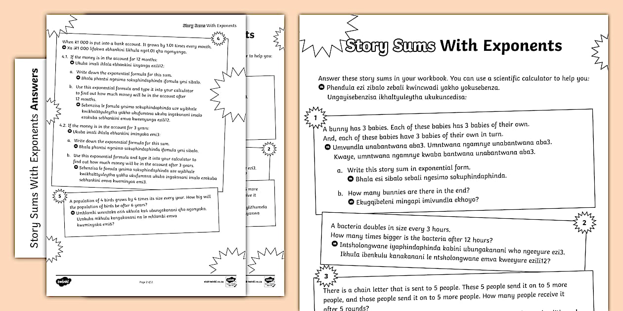 Story Sums with Exponents IsiXhosa (teacher made) - Twinkl