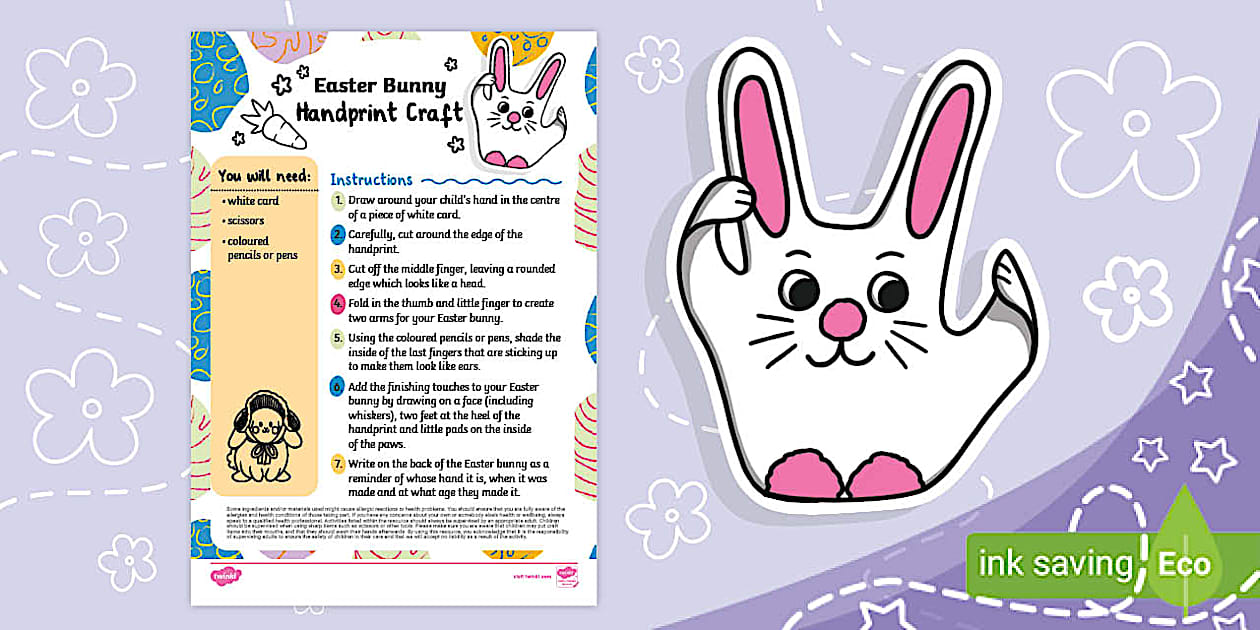 Easter Bunny Handprint Craft (Ages 5 - 7) (Teacher-Made)