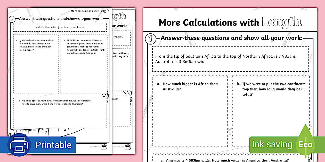 More Calculations with Length Activity Sheet (teacher made)