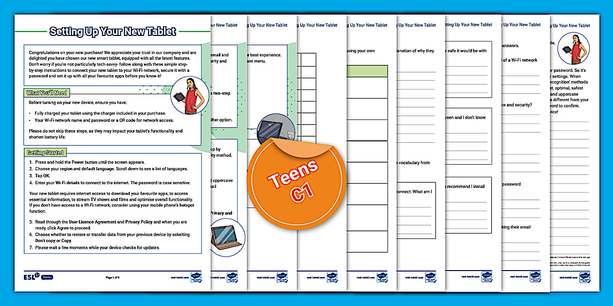 ESL Setting Up Your New Tablet [Teens, C1] (teacher made)