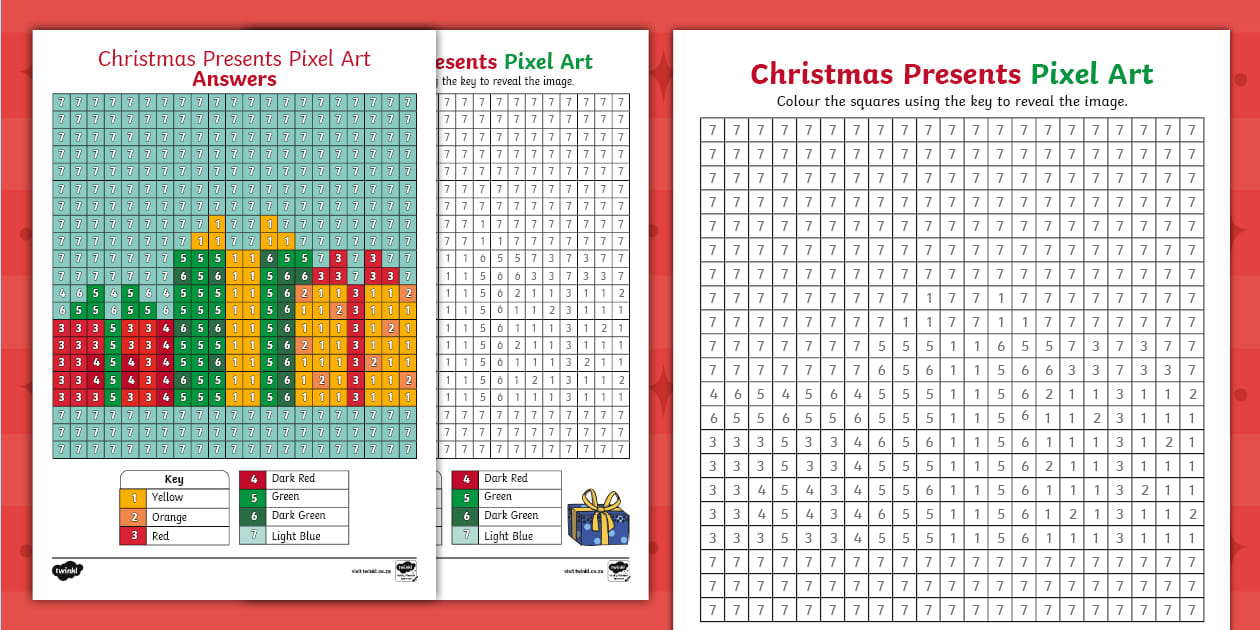LS - Worksheet: Christmas Presents Pixel Art Template