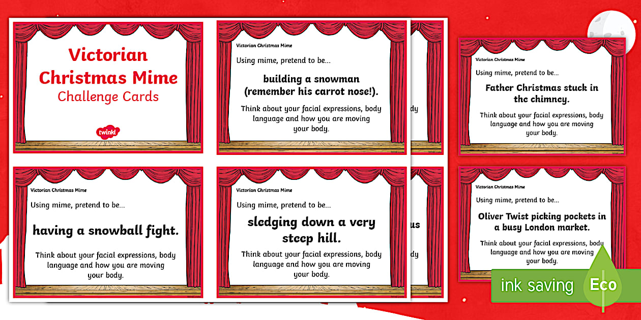 Victorian Christmas Mime Challenge Cards - Twinkl