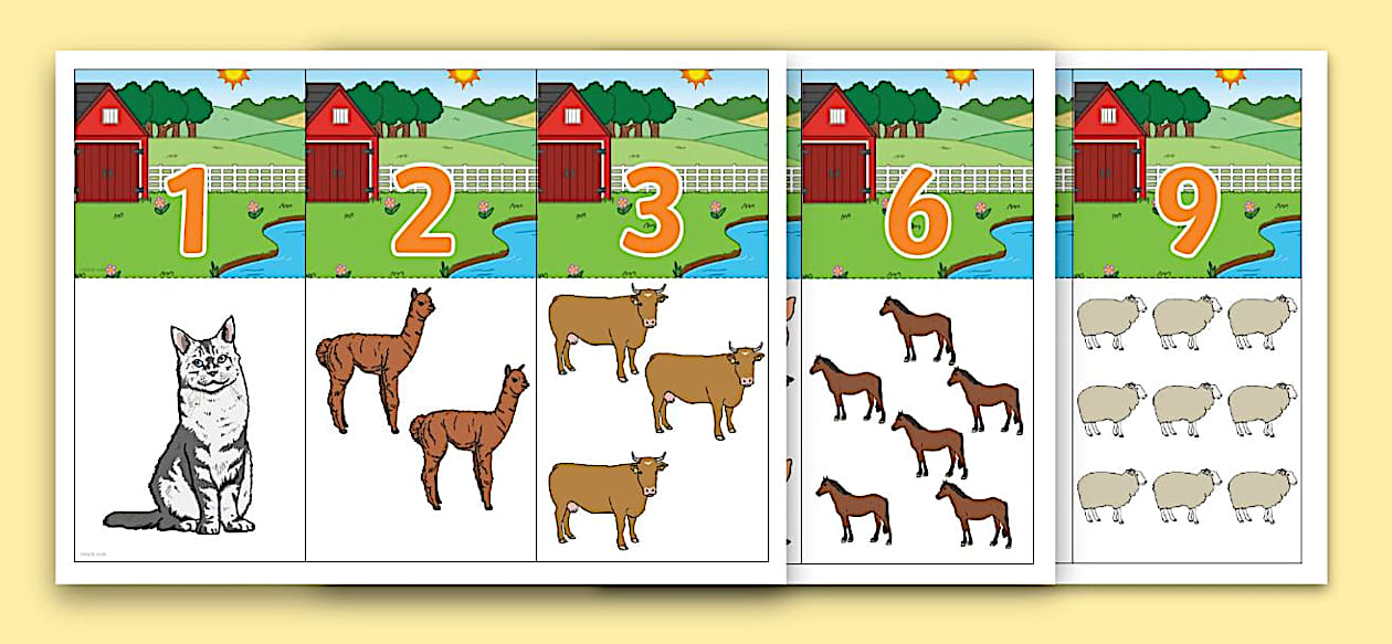 Animale de la fermă – Planșe cu numere (teacher made)