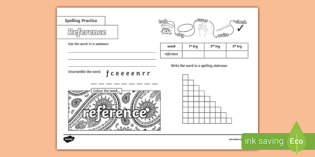 Reference Spelling Practice Worksheet (Teacher-Made)