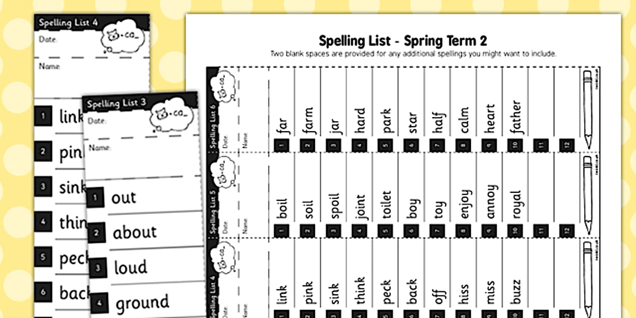Editable Home Educators Spelling Lists Year 1 Spring 2