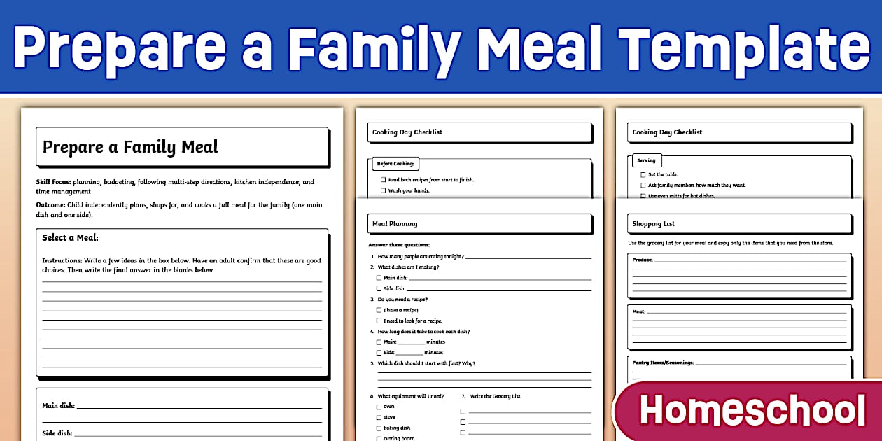 Prepare a Family Meal Template for Homeschool Ages 11-14