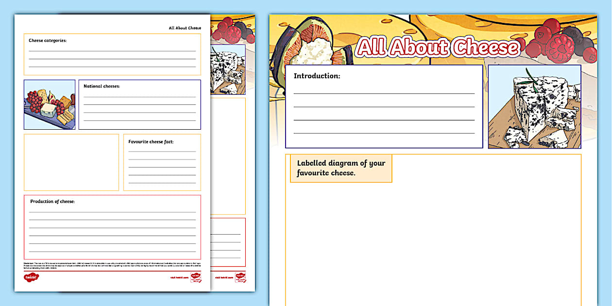 All About Cheese Non-Chronological Report Template - Twinkl