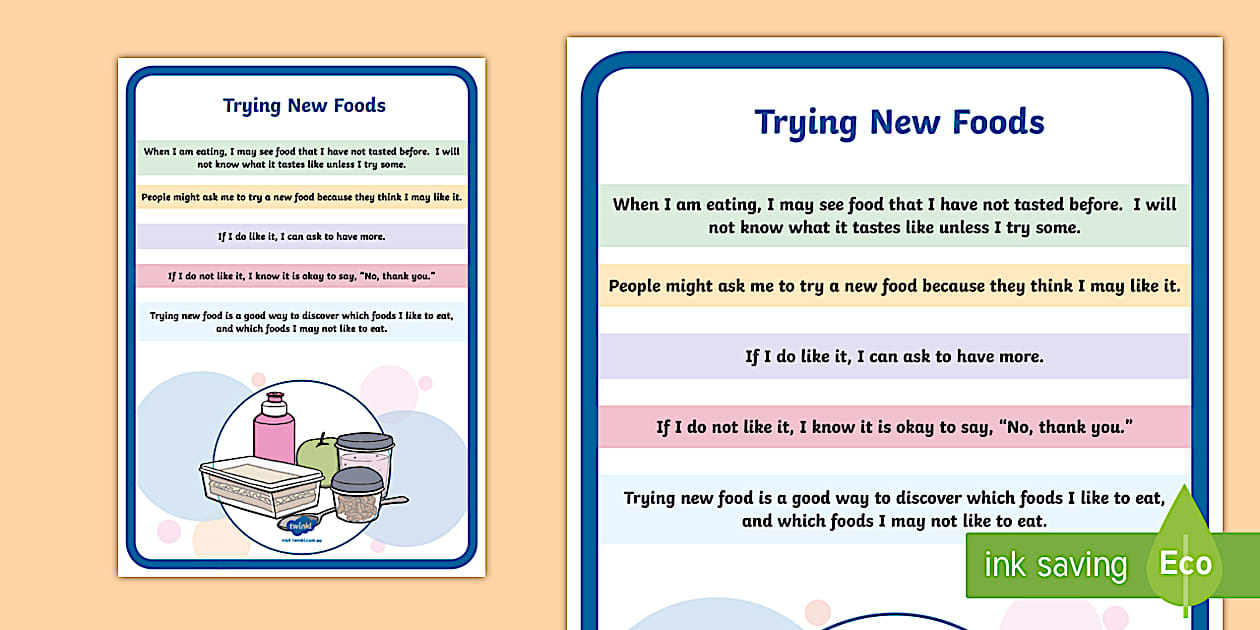Trying New Foods Social situations Poster (teacher made)