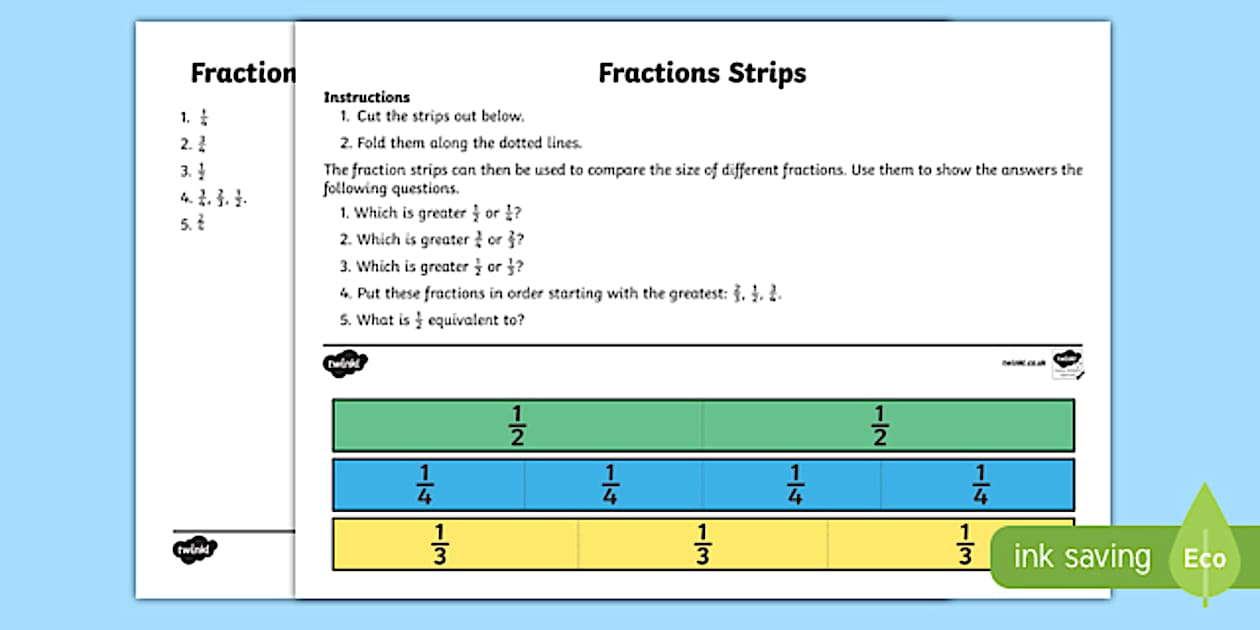 Black and White Fractions Strip Worksheet (teacher made)