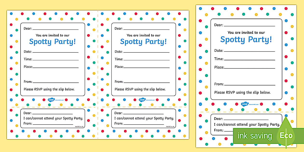 Spotty Themed Party Invitation (teacher made) - Twinkl