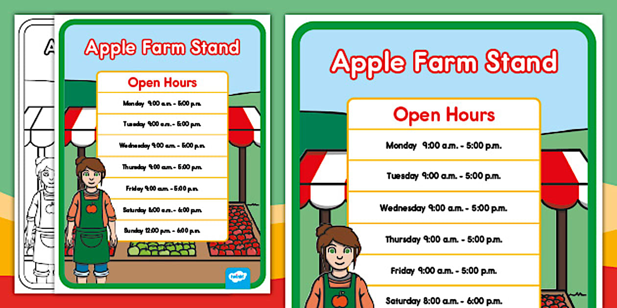 Apple Farm Stand Dramatic Play Hours Sign (teacher made)