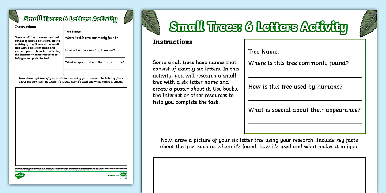 Small Trees: 6 Letters Activity (teacher made) - Twinkl