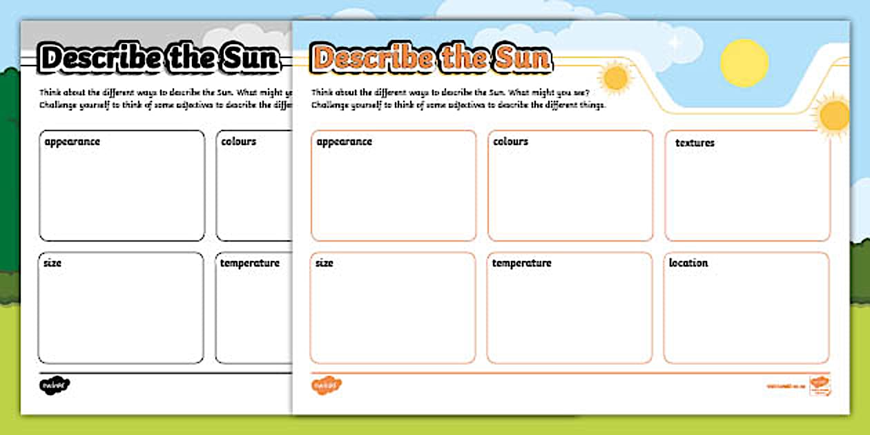 Sun Adjectives Worksheet