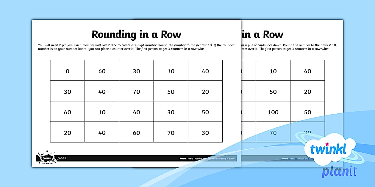 Rounding in a Row - Rounding to the Nearest 10 Worksheet / Worksheet