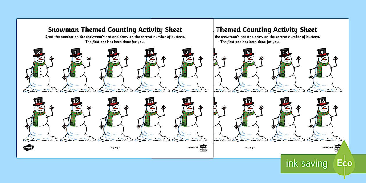 Editable Snowmen Maths Counting Activity (professor feito)
