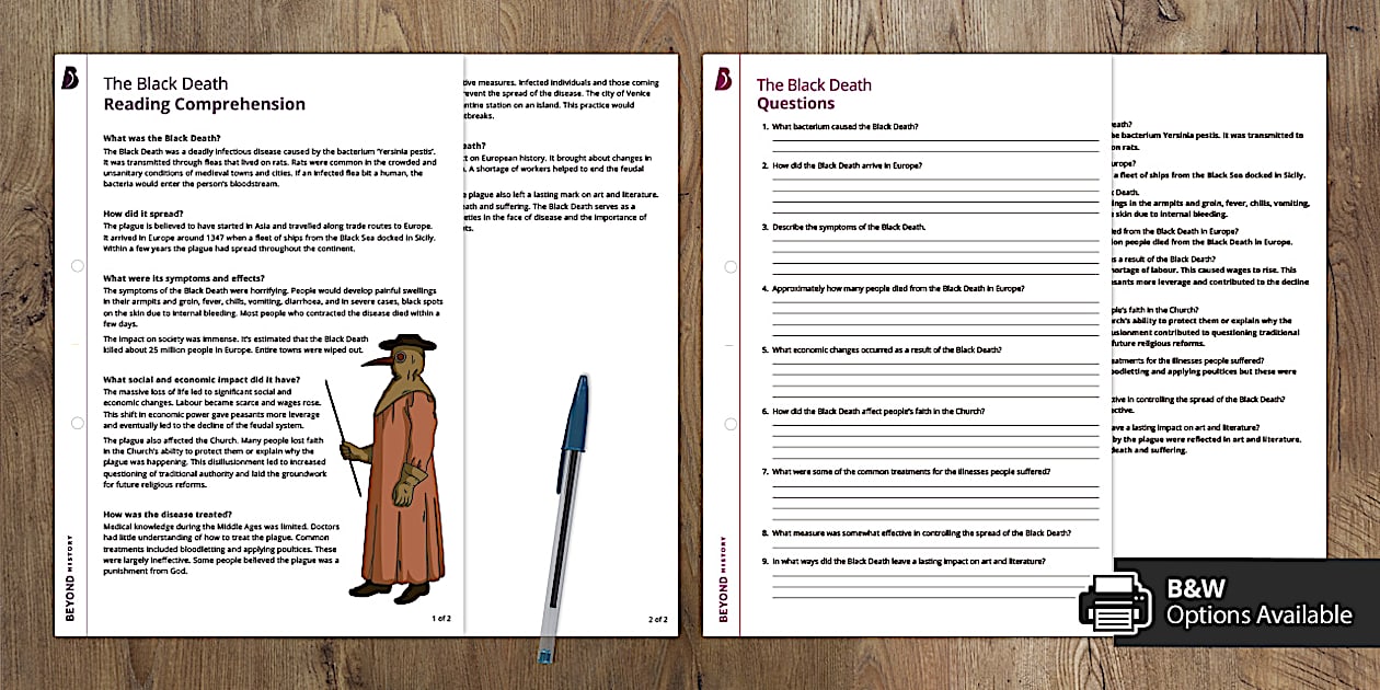 The Black Death Reading Comprehension (teacher made)