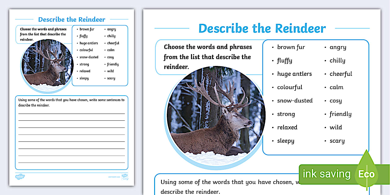 Describe the Reindeer Writing Activity - Twinkl
