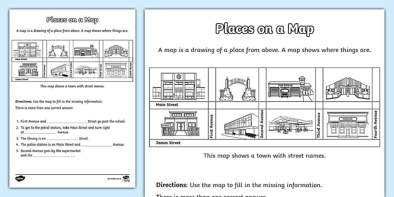 Places on a Map Activity - Primary Education Resources