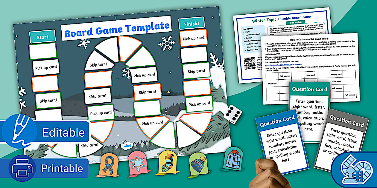 Winter Topic Editable Board Game Template - Winter Activities