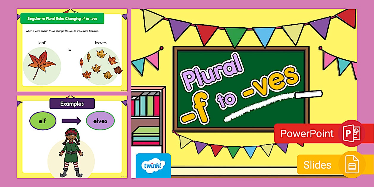 Plural -f to -ves PowerPoint & Google Slides for K-2nd Grade