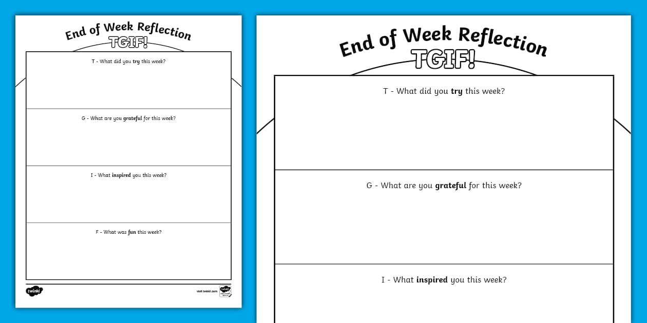 End of Week Reflection Activity for 6th-8th Grade - Twinkl