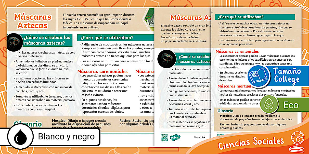 Ficha Informativa: Máscaras Aztecas (teacher made) - Twinkl