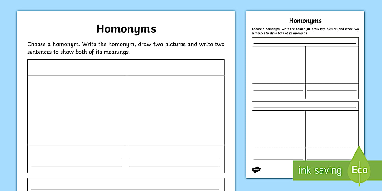 TAS Homonyms Draw and Write Worksheet (teacher made)