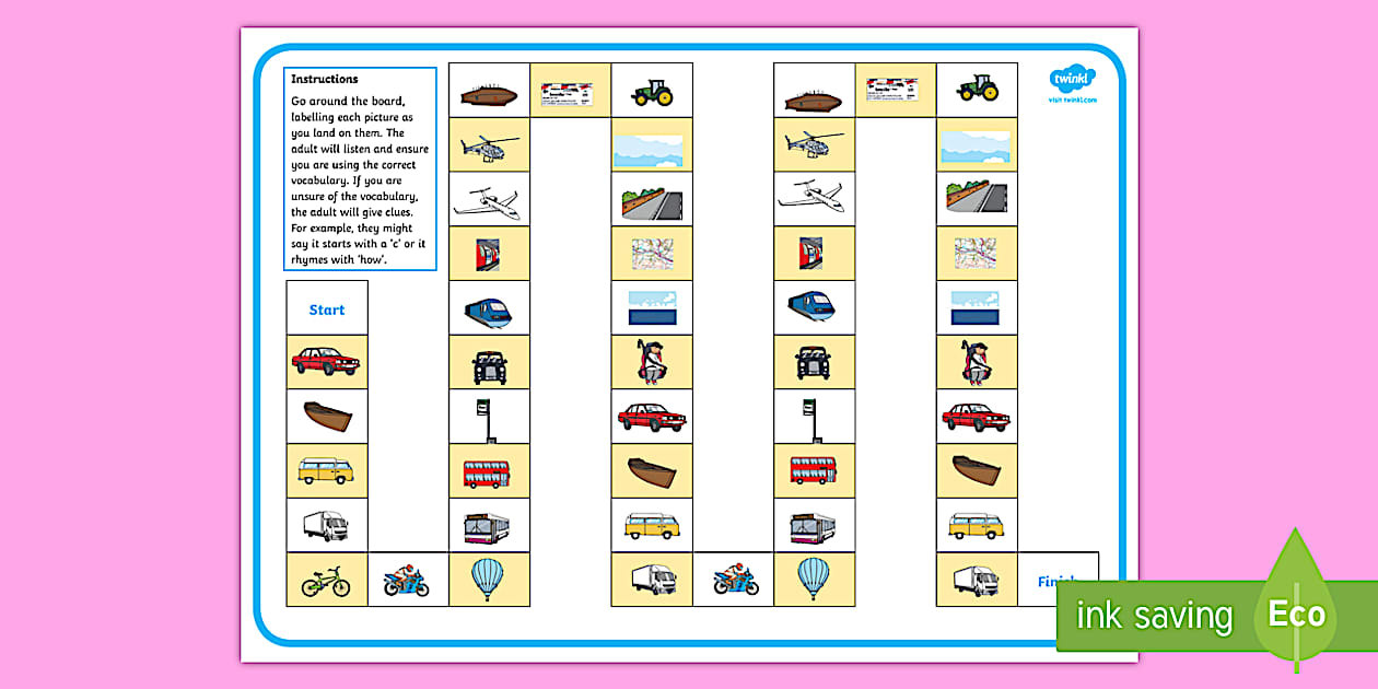 Transport Vocabulary Race Board Game