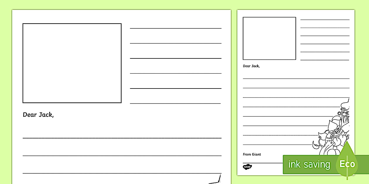 Editable Jack and the Beanstalk Letter to Jack From the Giant Writing Frame