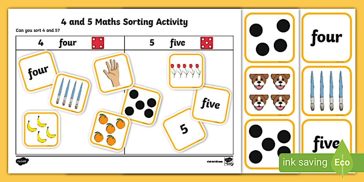 👉 4 and 5 Sorting Maths Activity (teacher made) - Twinkl