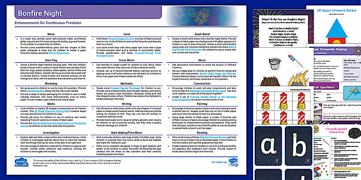 EYFS Bonfire Night Continuous Provision Plan Pack Reception