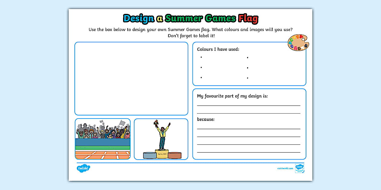 Design a Summer Games Flag Worksheet (teacher made) - Twinkl
