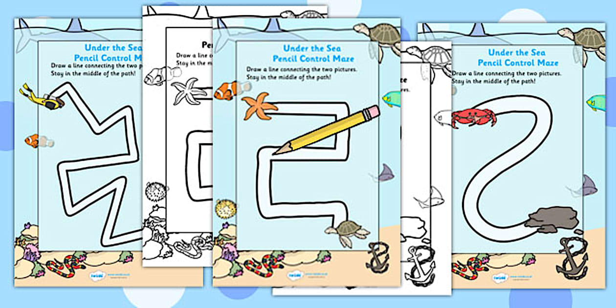 Under the Sea Pencil Control Path Worksheet / Worksheets