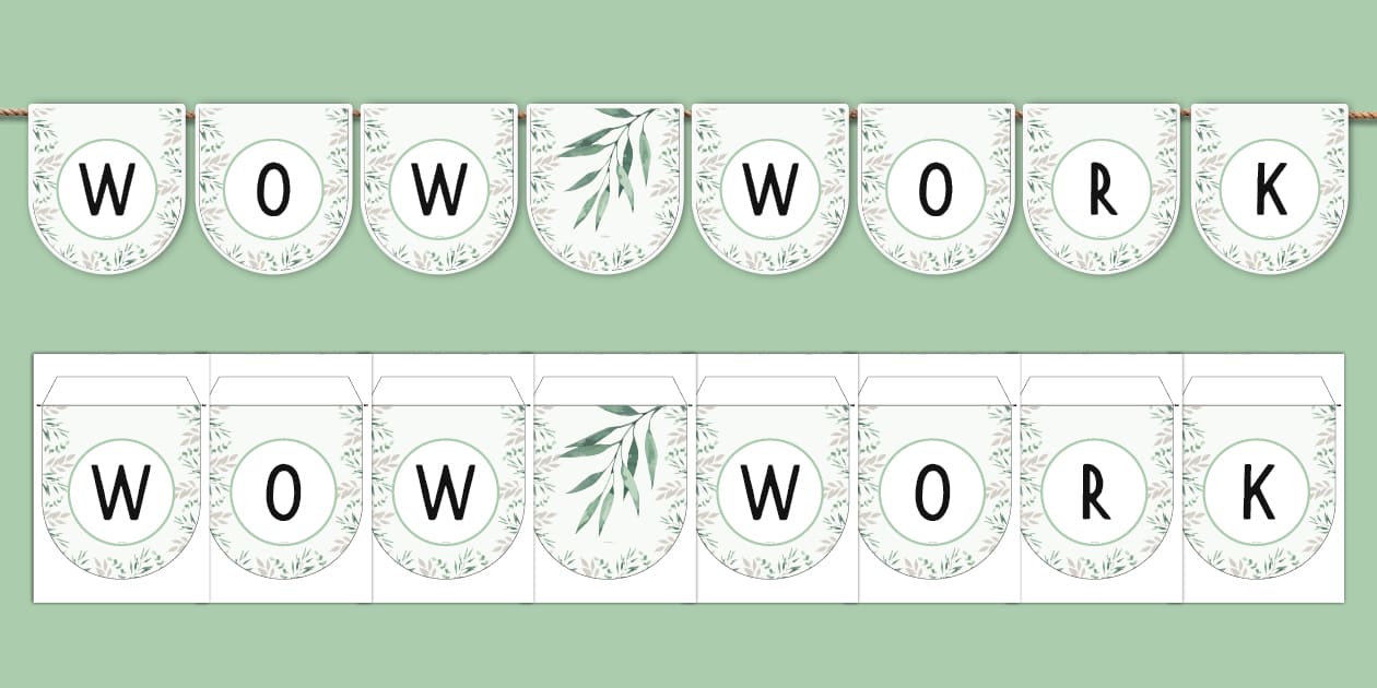 Muted Botanical Themed Wow Work Display Bunting - Twinkl