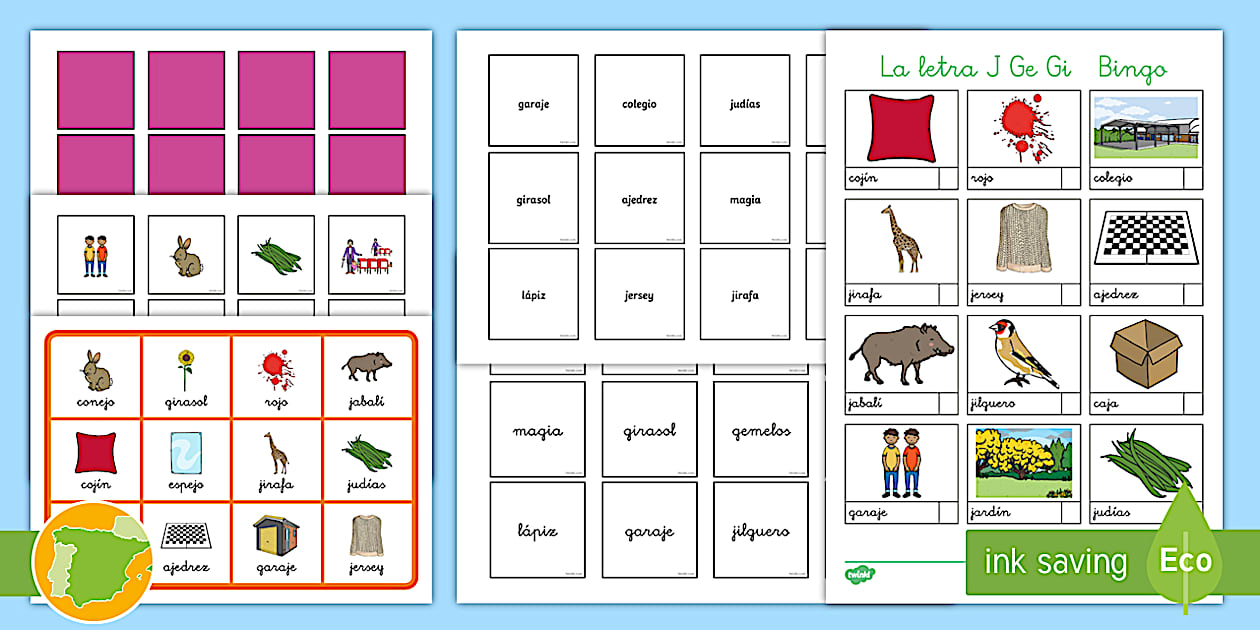 Bingo: La letra J, Ge y Gi (teacher made) - Twinkl