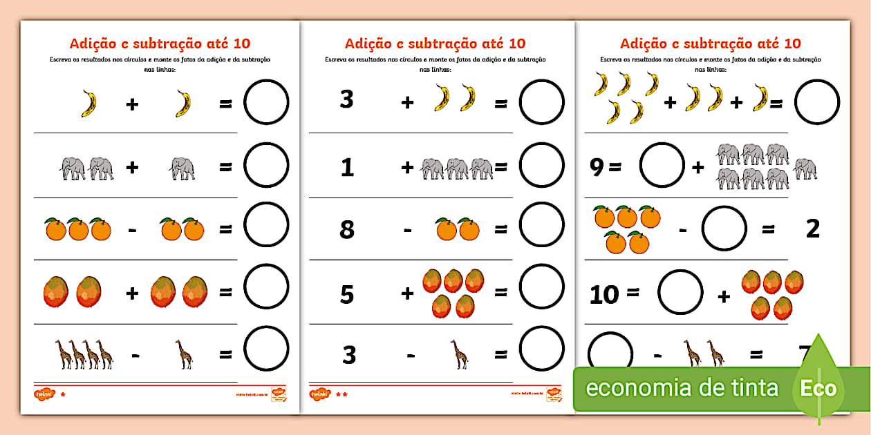 Atividades de Adição e Subtração para o 1º Ano - Twinkl