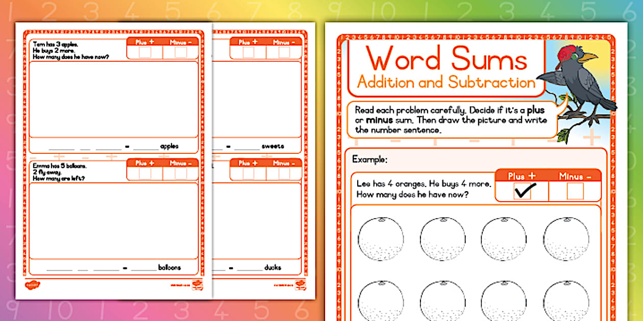 Grade R: Mixed Word Problems - Addition and Subtraction Sheet