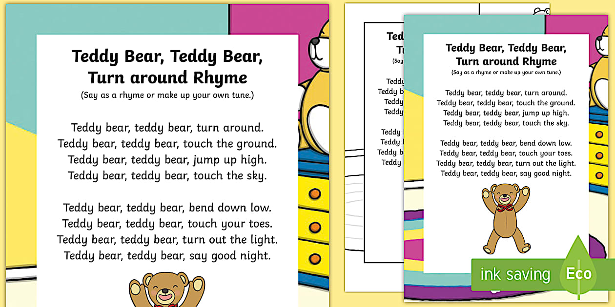 Teddy Bear Teddy Bear Rhyme Lyrics Poster | Twinkl - Twinkl