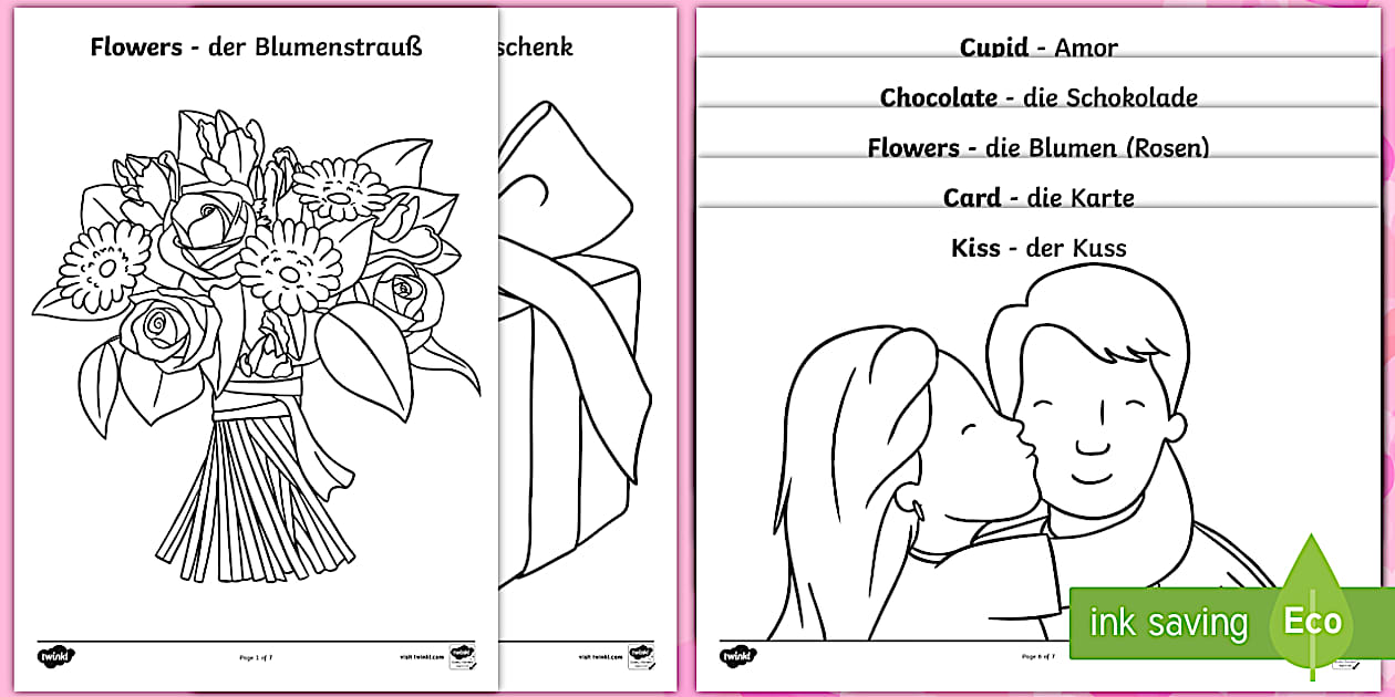 Valentine's Day Colouring Pages English/German - EAL, German, Valentine ...