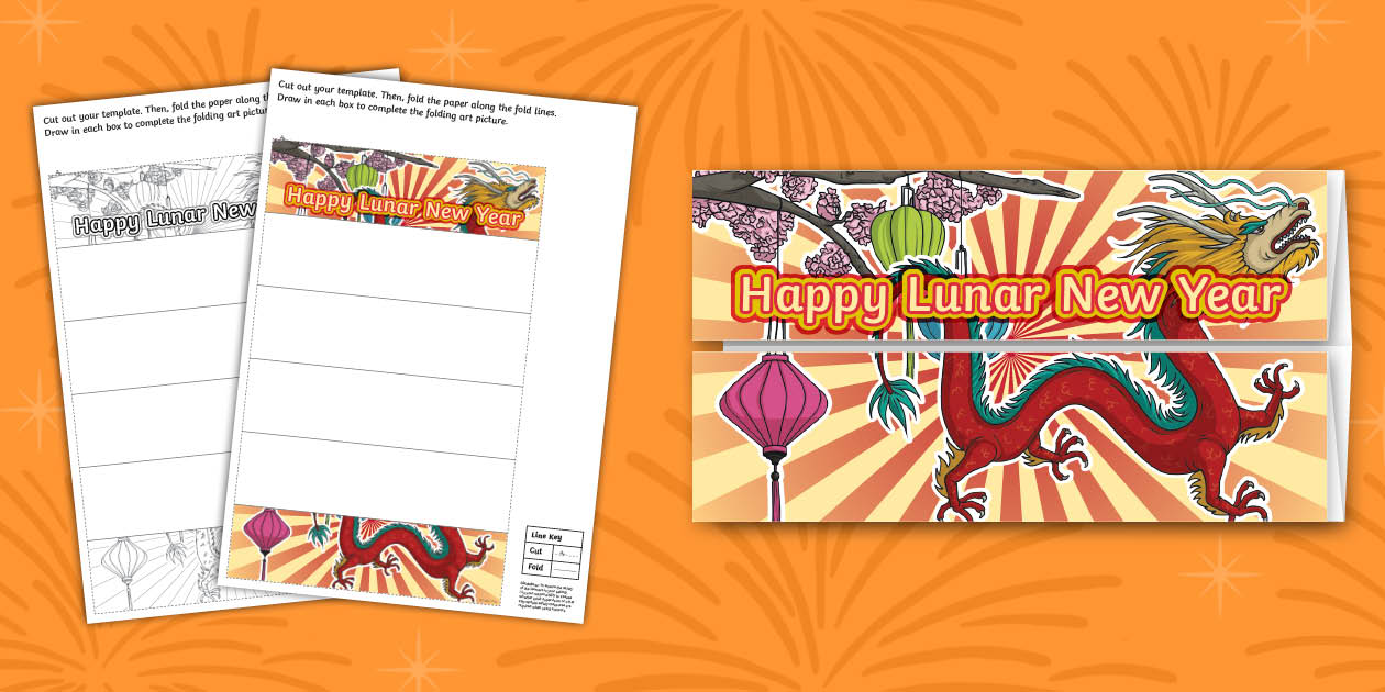 Lunar New Year Folding Art Template (teacher made) - Twinkl