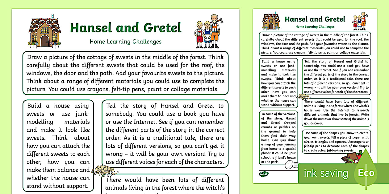 Black and White Hansel and Gretel Home Learning Challenges Reception FS2