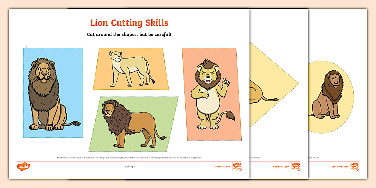 Lion Cutting Skills Worksheet (teacher made) - Twinkl