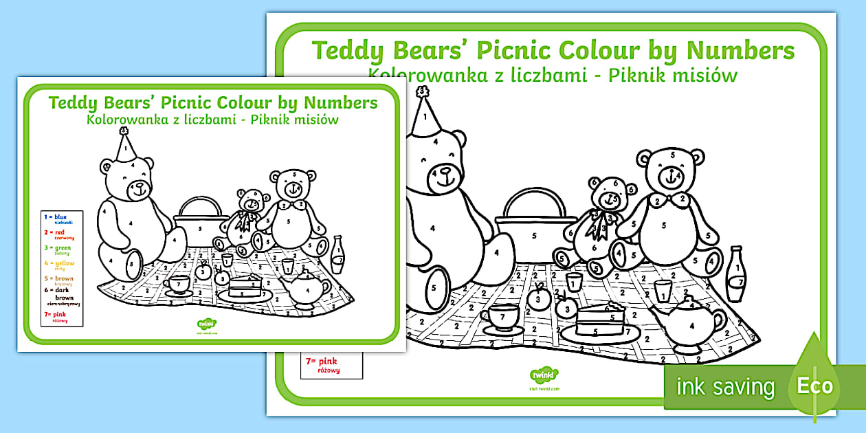 Teddy Bears' Picnic Colour by Numbers English/Polish - Teddy Bears' Picnic