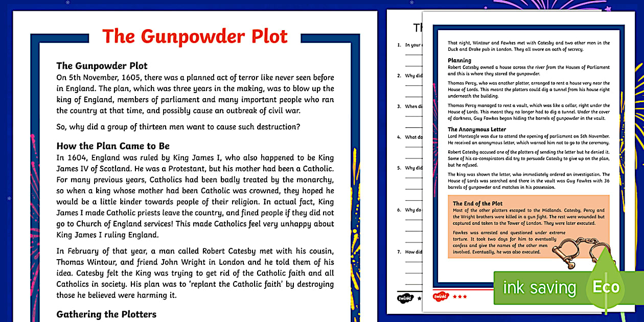 The Gunpowder Plot Differentiated Reading Comprehension Activity