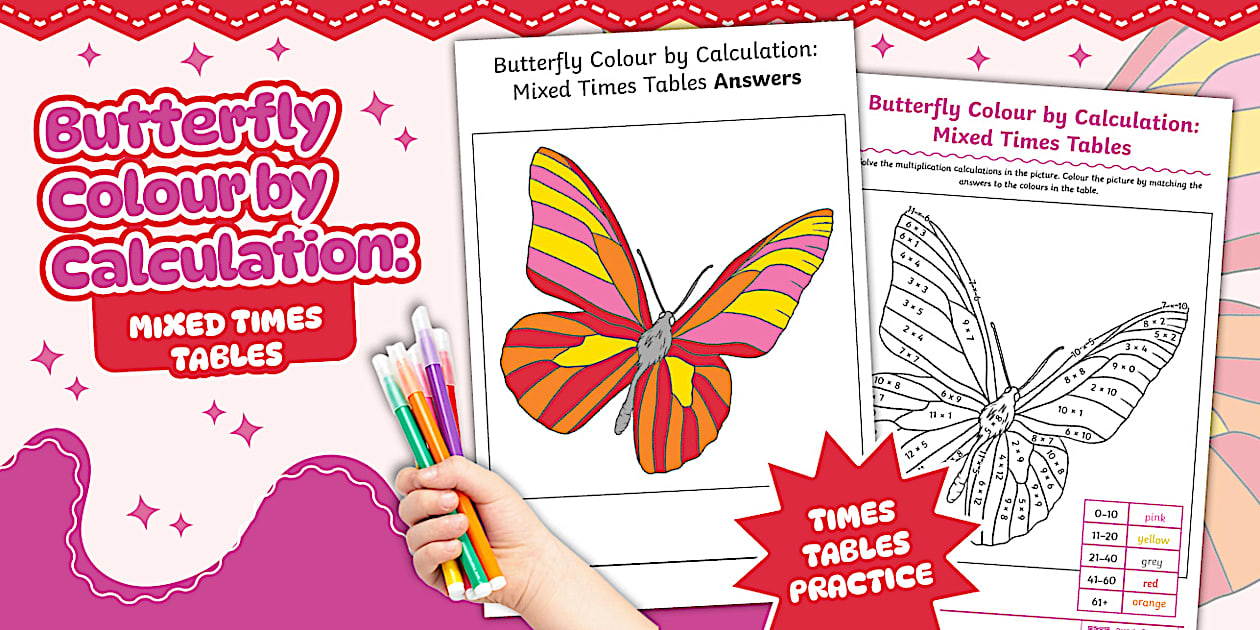 👉 Butterfly Colour by Calculation: Mixed Times Tables - KS2
