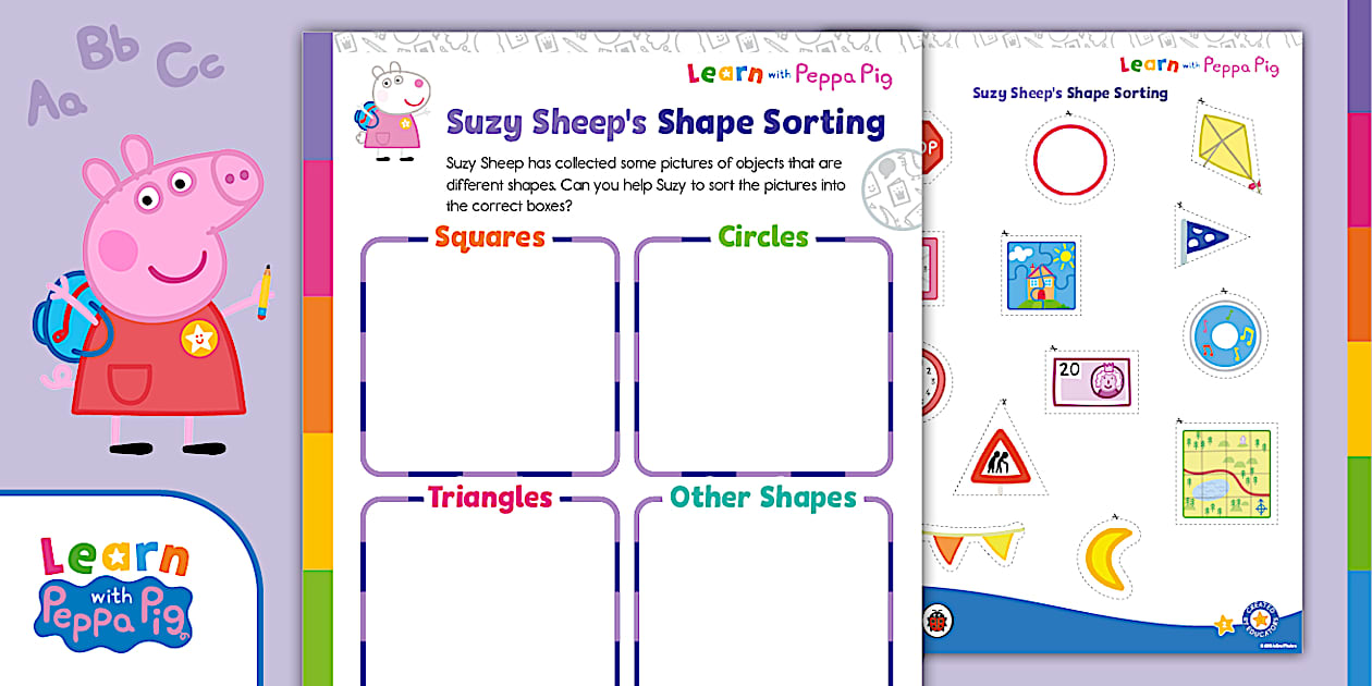 FREE! - Peppa Pig: Suzy Sheep's 2D Shape Sorting Worksheet