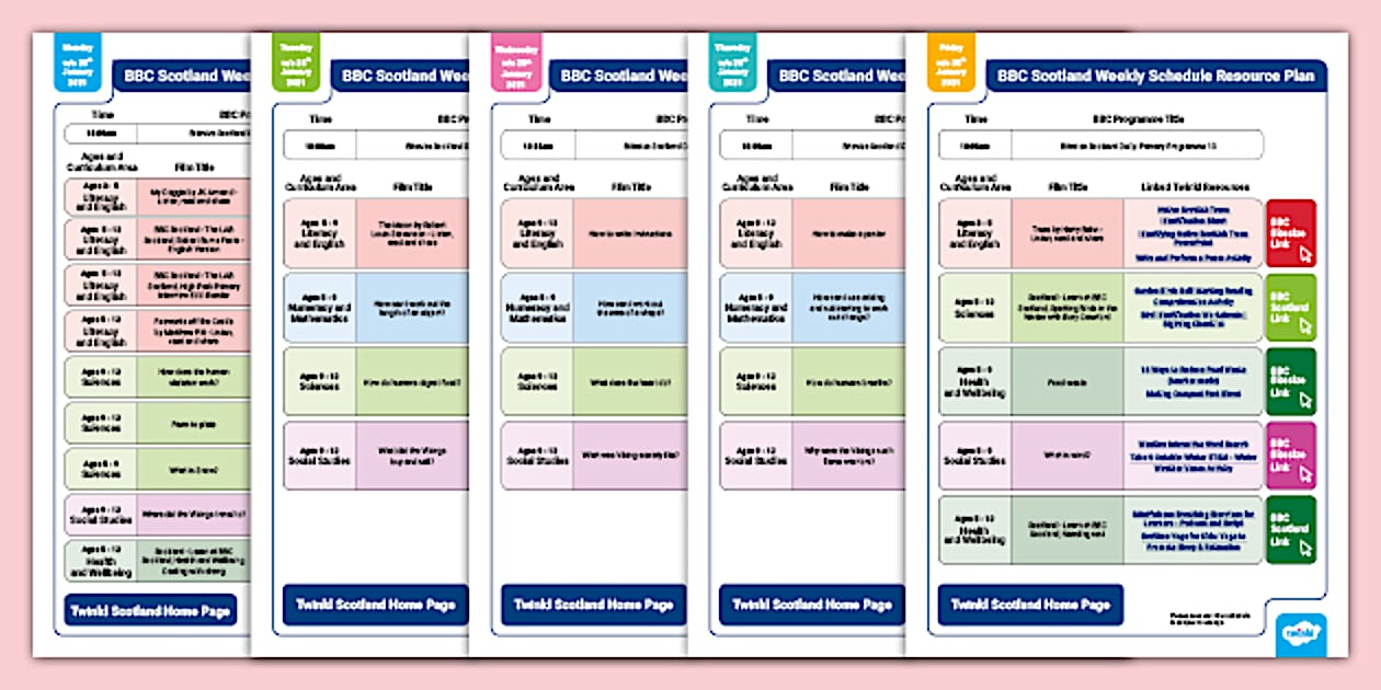 Free - BBC Scotland Weekly Schedule Resource Plan: W/C 25th January 2021