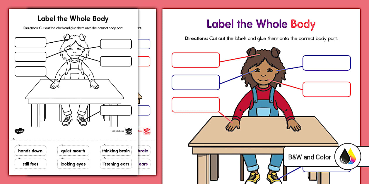 Early Childhood Label the Whole Body Listening Cut and Paste Worksheet