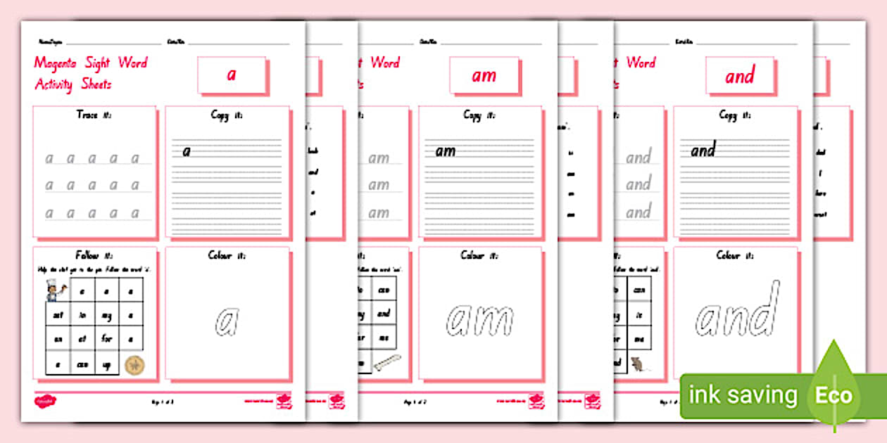 Editable New Zealand Magenta Sight Words Worksheets - Twinkl